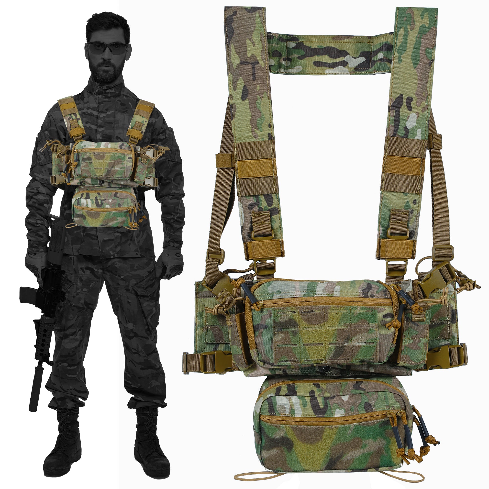 Houseables Airsoft Chest Rig, Molle Vest, FLC, Multicam Chest Rig, Loa